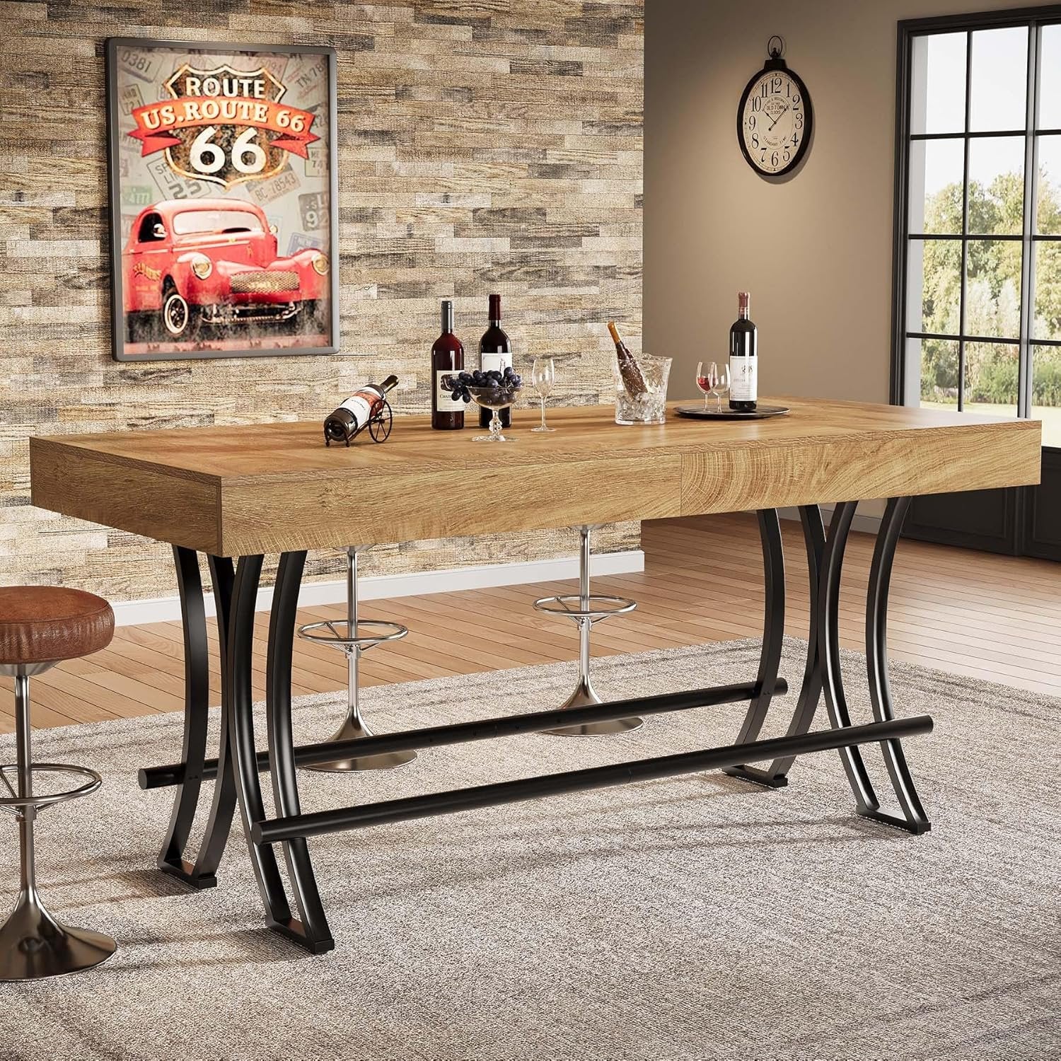 160 cm Hoher Bartisch mit Fußraste - Industrieller Küchen-Inseltisch i ...